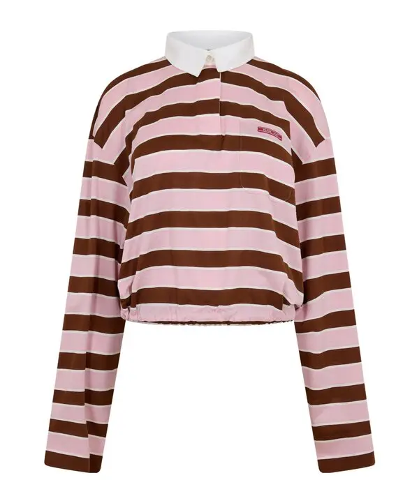 Prada Cropped Long-sleeve Rugby Polo Shirt With Stripes
