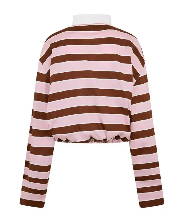 Prada Cropped Long-sleeve Rugby Polo Shirt With Stripes