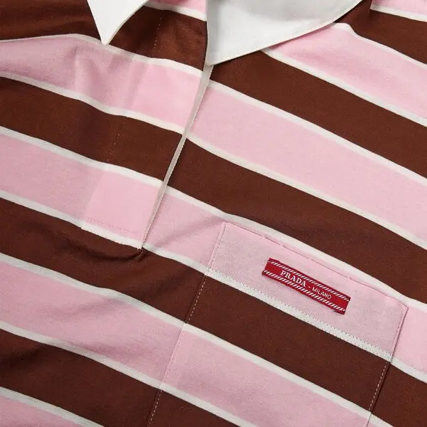 Prada Cropped Long-sleeve Rugby Polo Shirt With Stripes