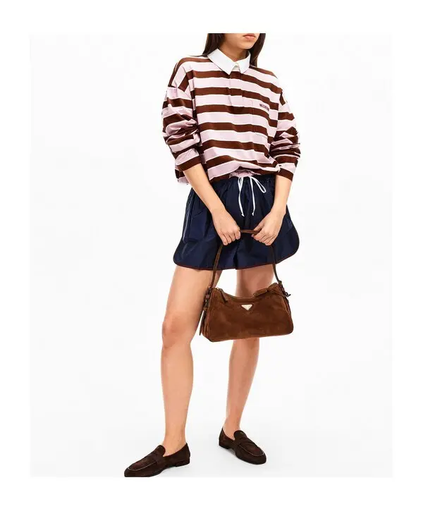 Prada Cropped Long-sleeve Rugby Polo Shirt With Stripes