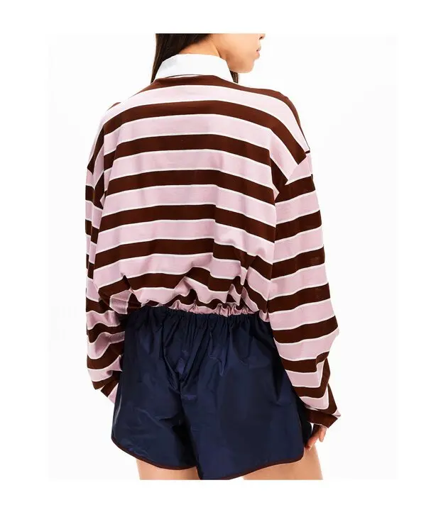 Prada Cropped Long-sleeve Rugby Polo Shirt With Stripes