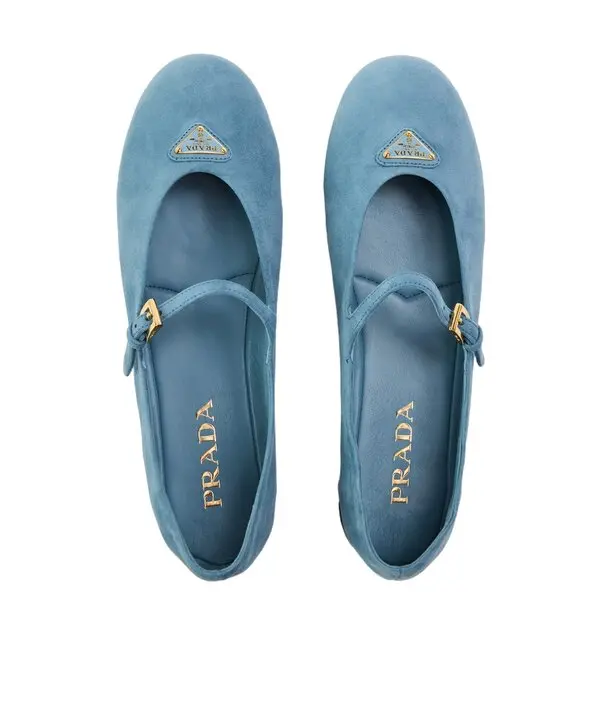 Prada Triangle Logo Suede Ballerinas