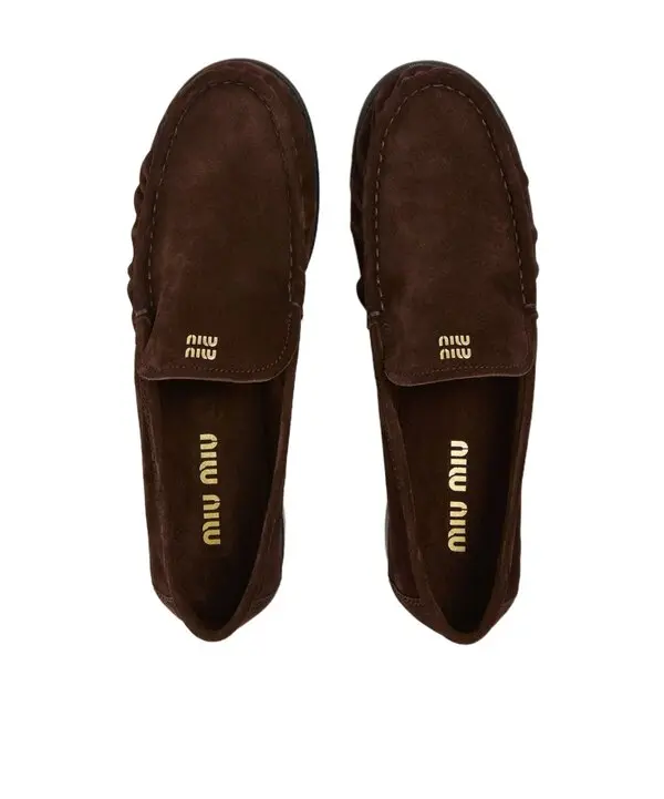 Miu Miu Logo Loafers - Brown