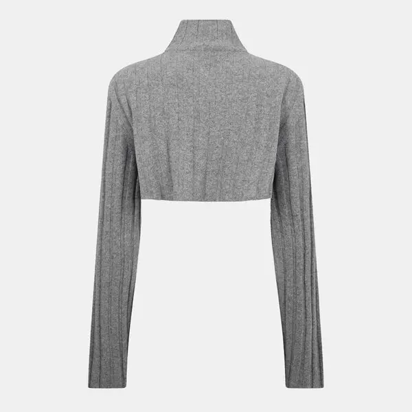 Miu Miu Cropped Ribbed Knit Cardigan With Mock Neck And Half-zip