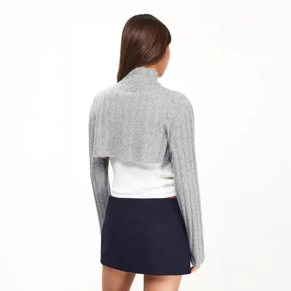 Miu Miu Cropped Ribbed Knit Cardigan With Mock Neck And Half-zip