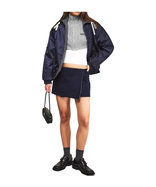 Miu Miu Cropped Ribbed Knit Cardigan With Mock Neck And Half-zip