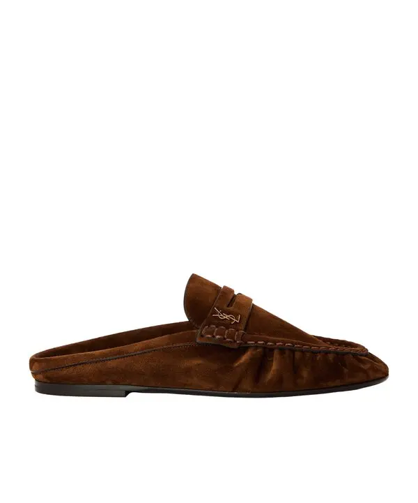 Saint Laurent Suede Slip-on Loafers With Buckle Detail