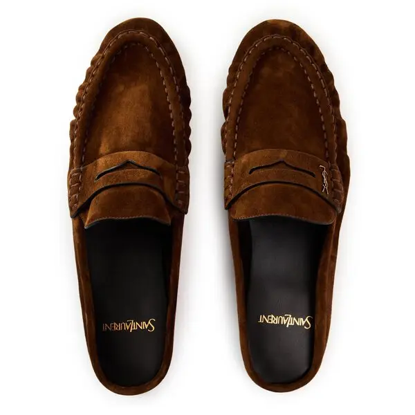 Saint Laurent Suede Slip-on Loafers With Buckle Detail
