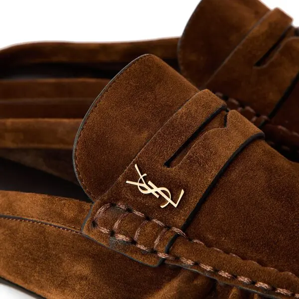 Saint Laurent Suede Slip-on Loafers With Buckle Detail