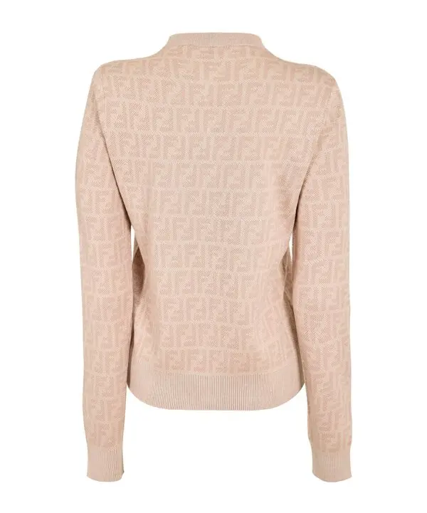 Fendi Light Pink Crew Neck Knit Cardigan