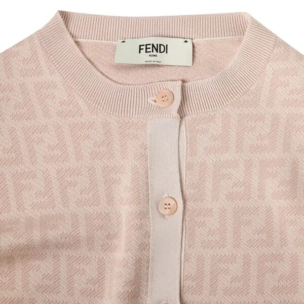 Fendi Light Pink Crew Neck Knit Cardigan