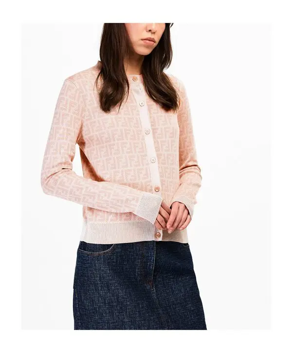 Fendi Light Pink Crew Neck Knit Cardigan