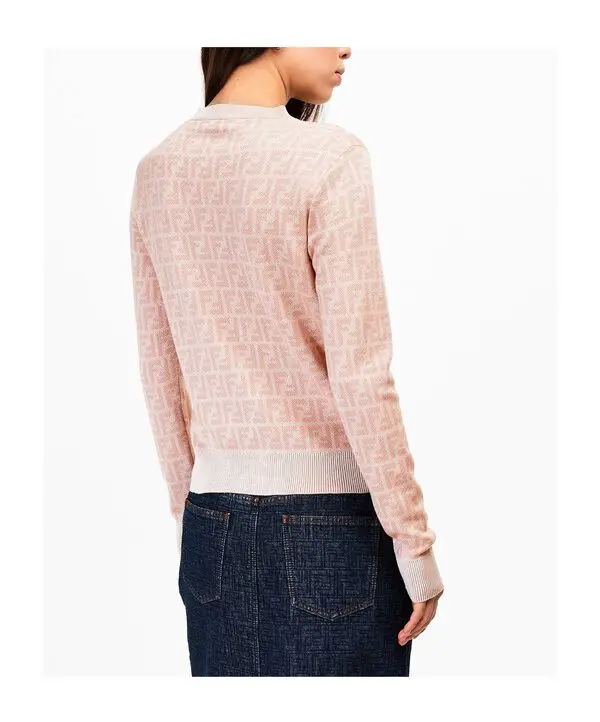 Fendi Light Pink Crew Neck Knit Cardigan