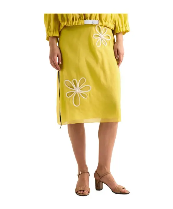 Fendi Straight-leg Midi Skirt With Floral Appliqu