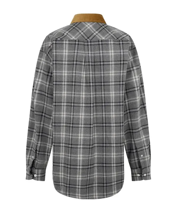 Miu Miu Plaid Long Sleeve Shirt With Corduroy Collar