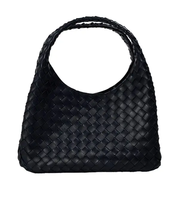 Bottega Veneta Woven Leather Bag With Top Handle - Black