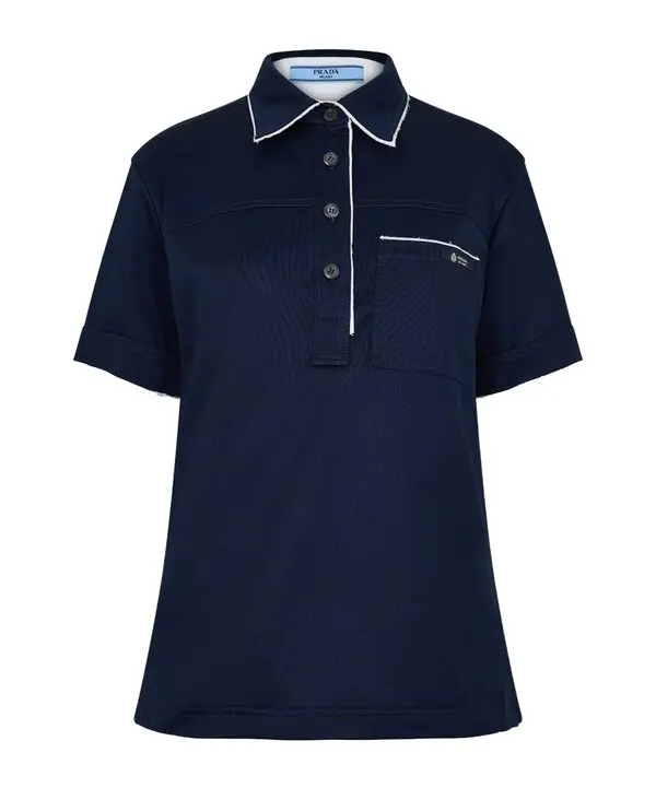 Prada Navy Short Sleeve Polo Shirt With Contrast Trim