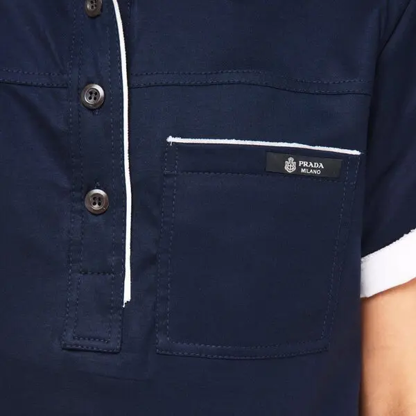 Prada Navy Short Sleeve Polo Shirt With Contrast Trim