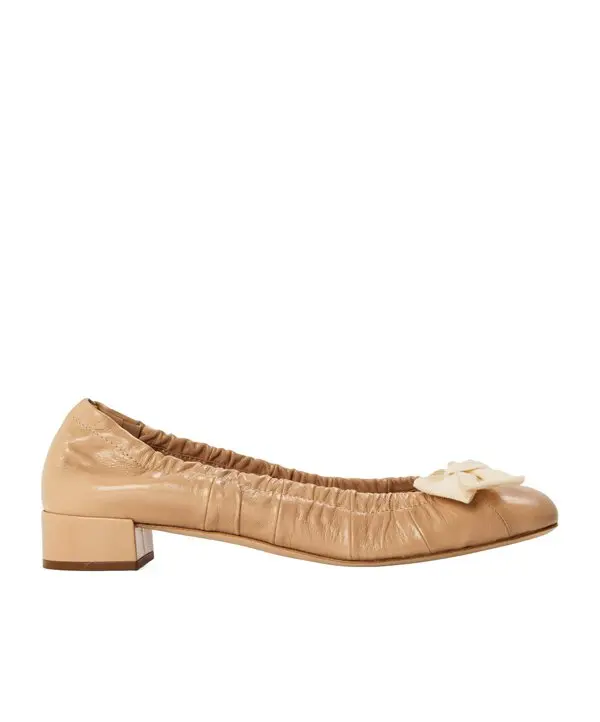 Prada Ballerina Flats With Bow Detailing - Nude