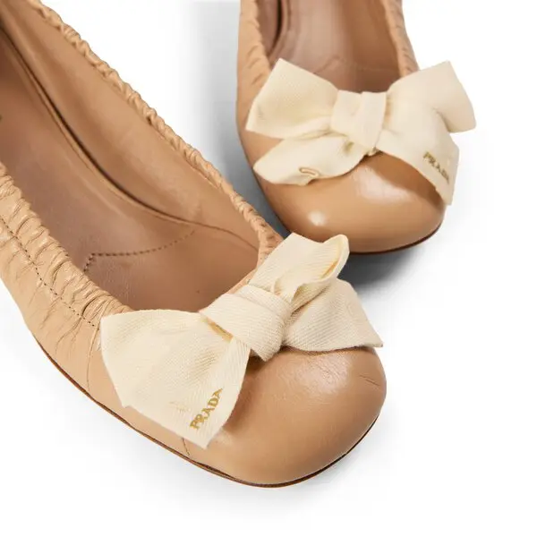 Prada Ballerina Flats With Bow Detailing - Nude