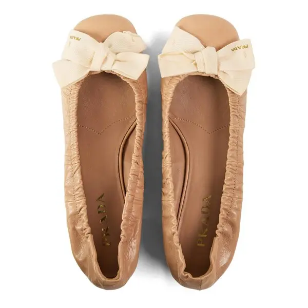 Prada Ballerina Flats With Bow Detailing - Nude