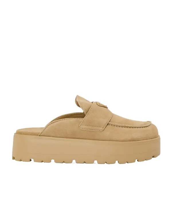 Prada Suede Platform Mules With Lugged Sole
