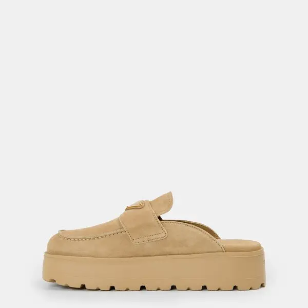 Prada Suede Platform Mules With Lugged Sole