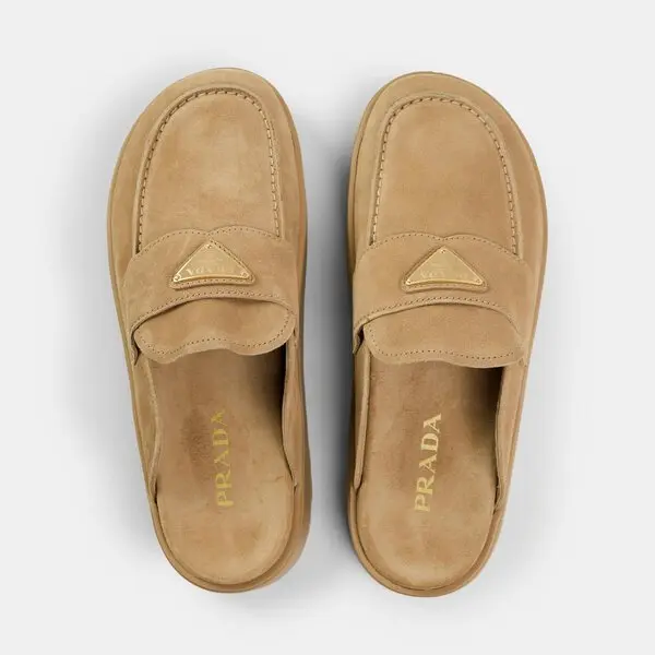 Prada Suede Platform Mules With Lugged Sole