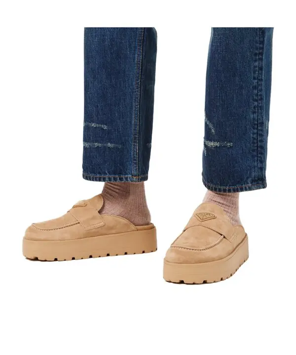 Prada Suede Platform Mules With Lugged Sole
