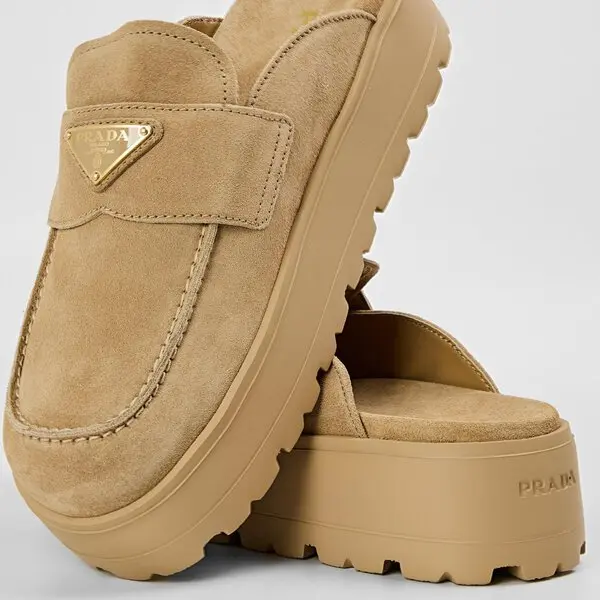Prada Suede Platform Mules With Lugged Sole