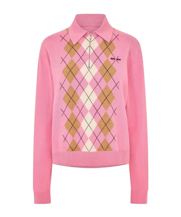 Miu Miu Argyle Jacquard Knit Sweater