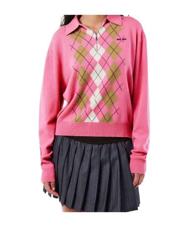 Miu Miu Argyle Jacquard Knit Sweater