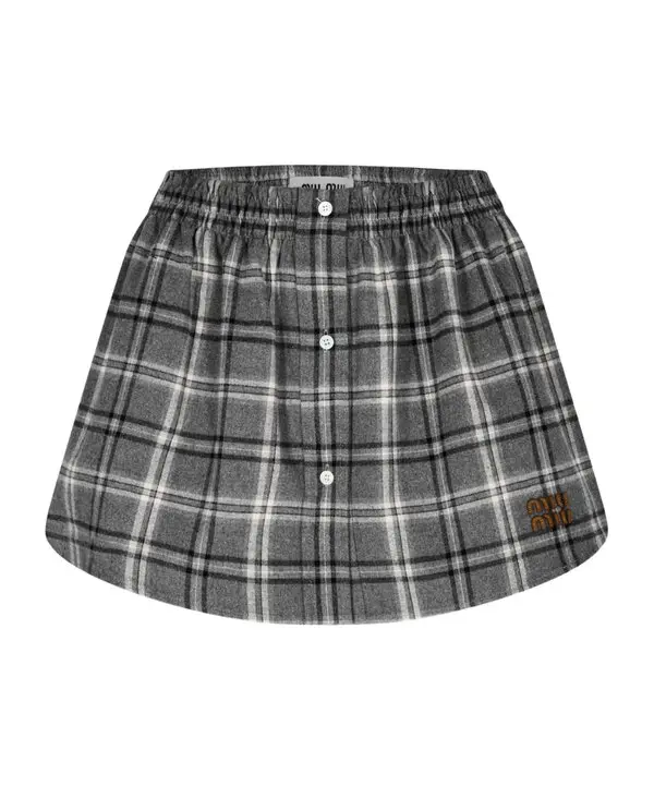Miu Miu Grey Plaid Flannel Mini Skirt - Gray