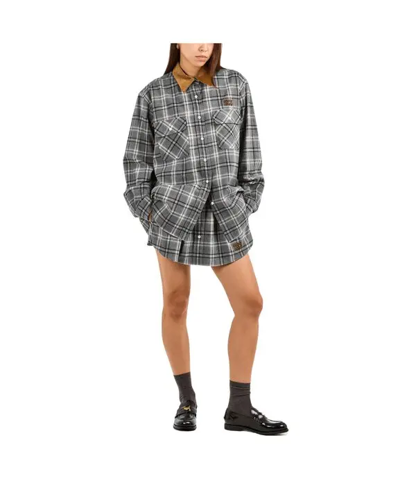 Miu Miu Grey Plaid Flannel Mini Skirt - Gray
