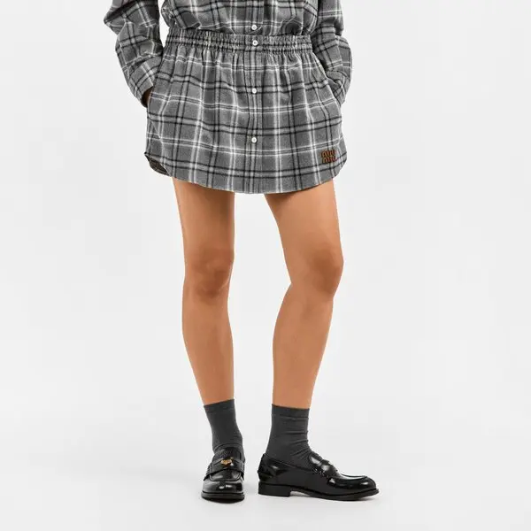 Miu Miu Grey Plaid Flannel Mini Skirt