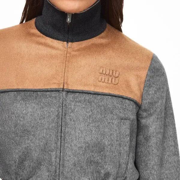 Miu Miu Two-tone Cropped Zip-up Jacket With Striped Trim