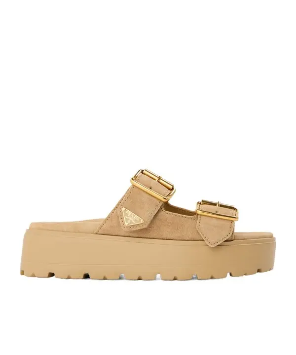 Prada Buckled Logo Platform Sandals