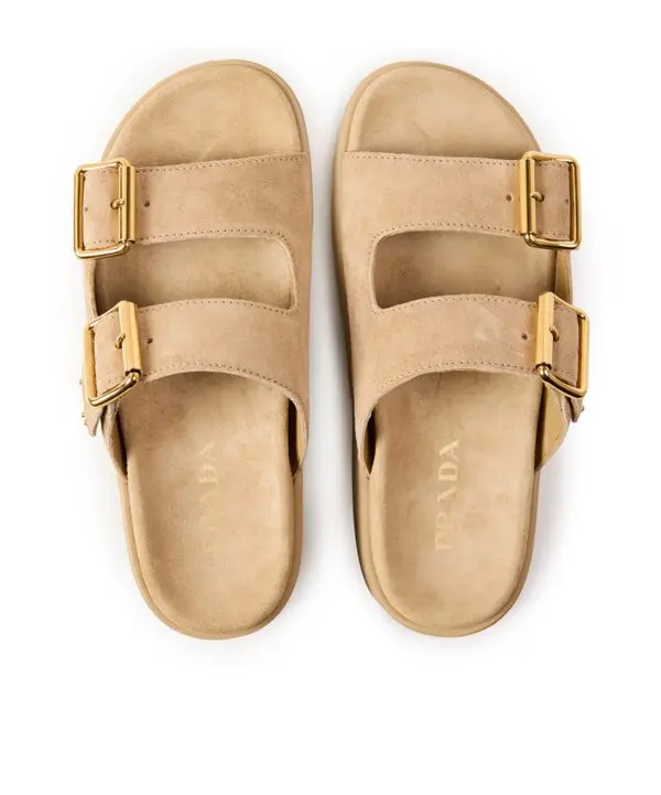 Prada Buckled Logo Platform Sandals