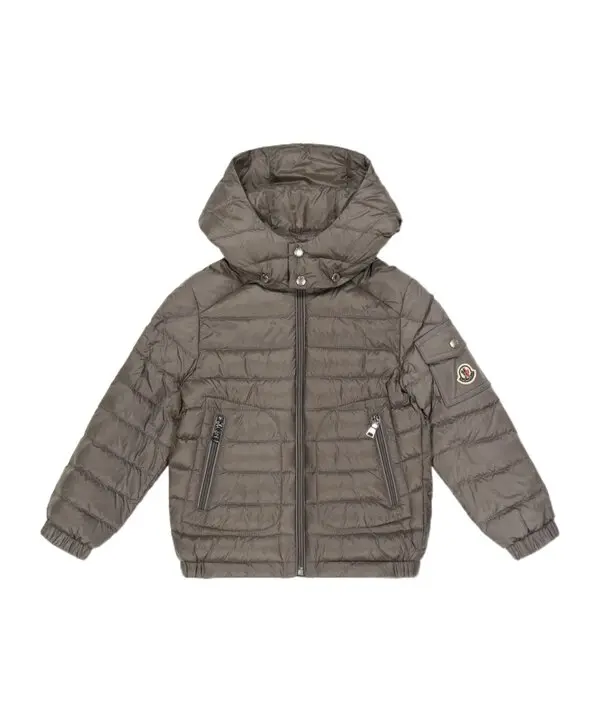 Moncler Quilted Down Jacket With Logo Patch - Gray