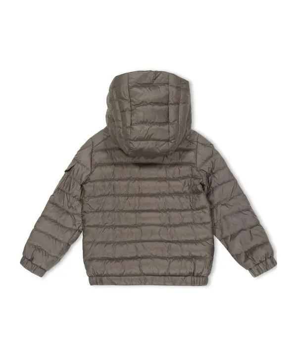 Moncler Quilted Down Jacket With Logo Patch - Gray