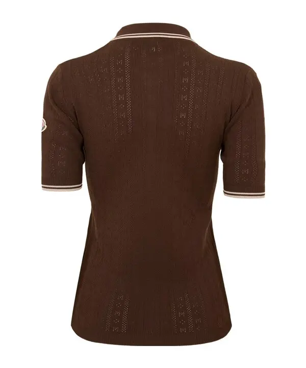 Moncler Knit Polo Shirt With Short Sleeves - Brown