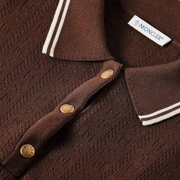 Moncler Knit Polo Shirt With Short Sleeves - Brown