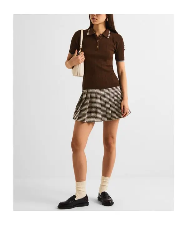 Moncler Knit Polo Shirt With Short Sleeves - Brown
