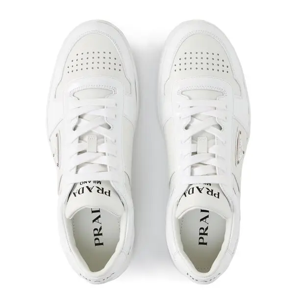 Prada Downtown Leather Low Top Sneakers - White