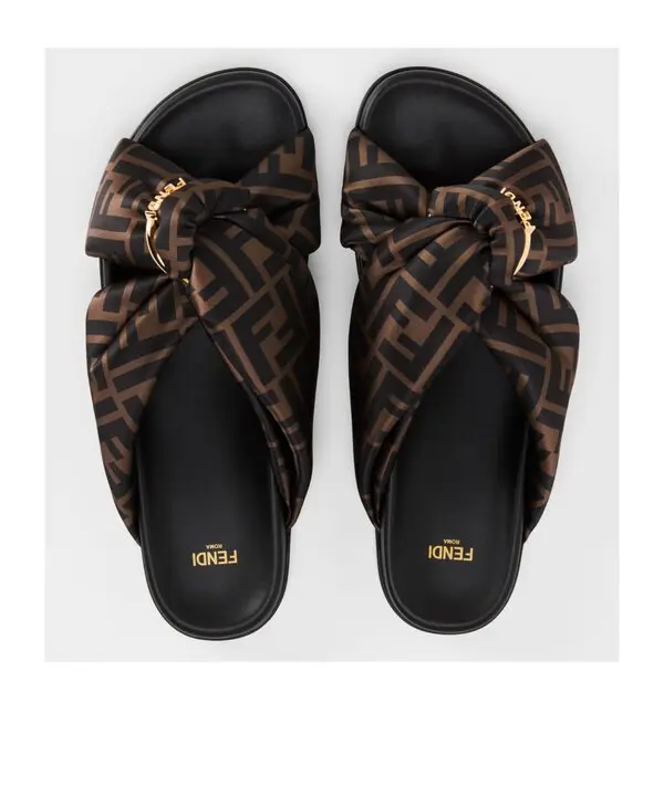 Fendi Logo Satin Slippers