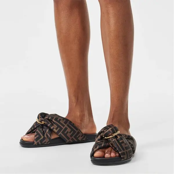 Fendi Logo Satin Slippers
