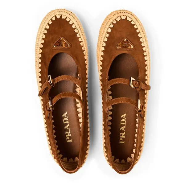 Prada Suede Ballet Flats With Double Strap Detail