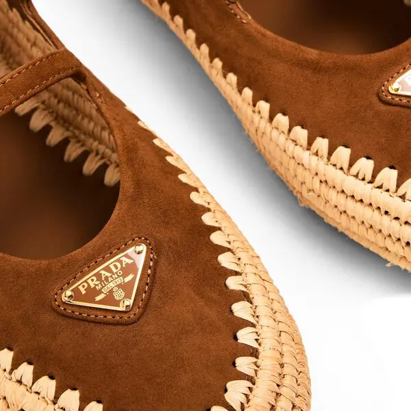 Prada Suede Ballet Flats With Double Strap Detail