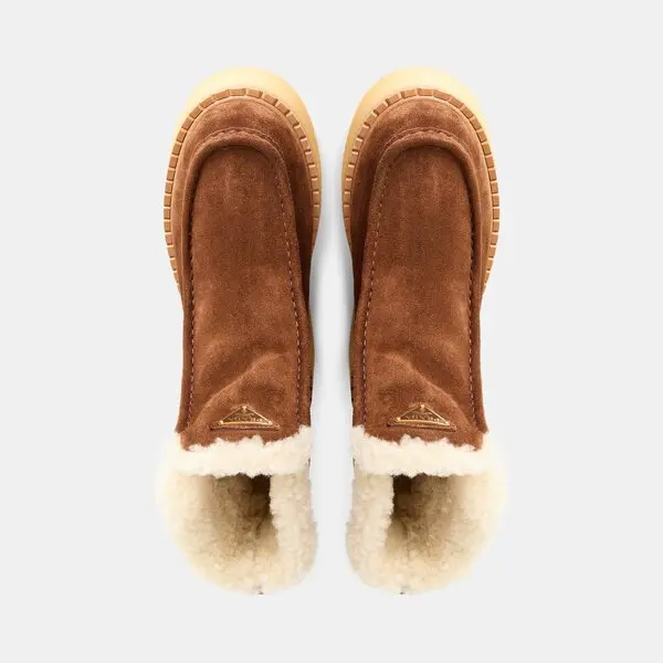 Prada Shearling-lined Suede Ankle Boots