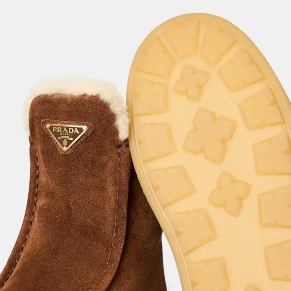 Prada Shearling-lined Suede Ankle Boots